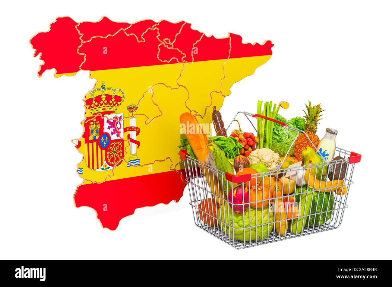 Purchasing power and market basket in Spain concept. Shopping basket ...