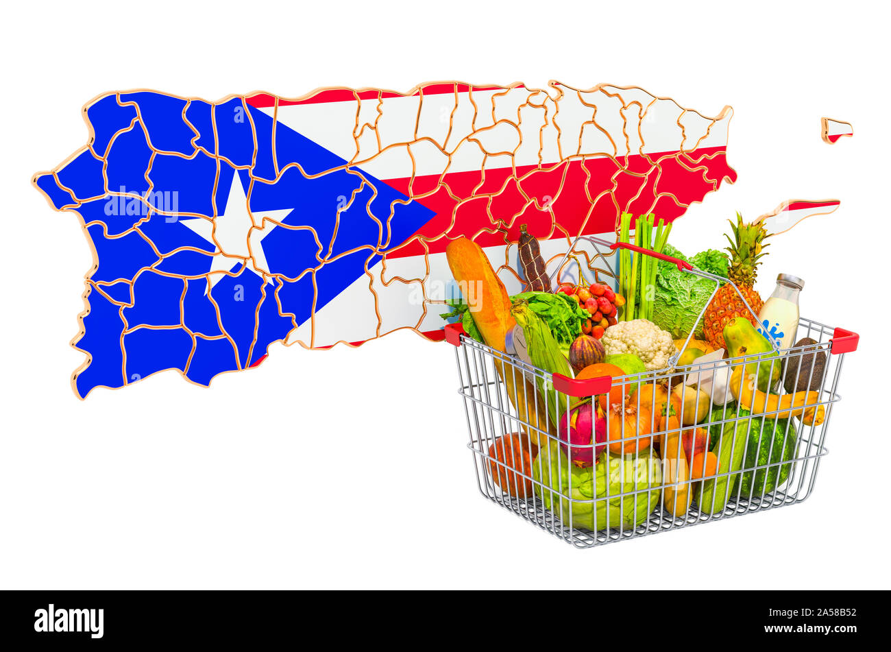 Purchasing power and market basket in Puerto Rico concept. Shopping ...