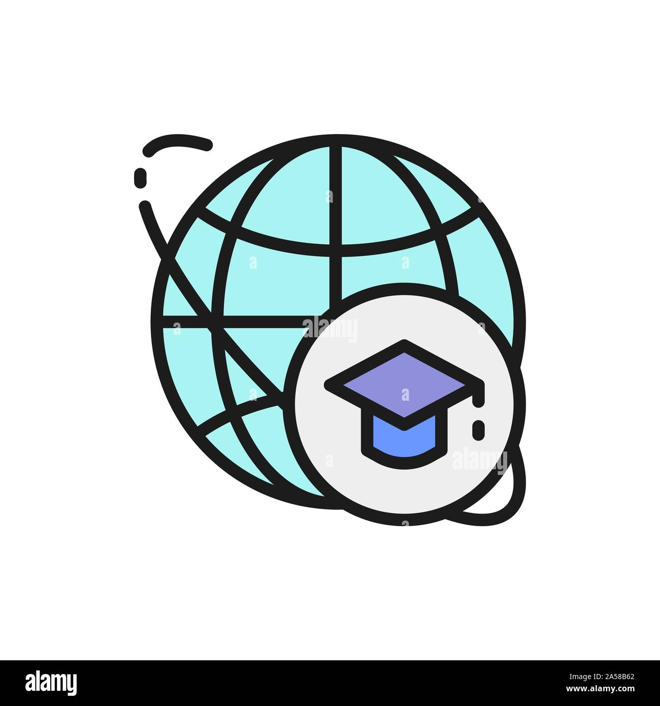 Graduation cap and world, global education flat color line icon Stock ...