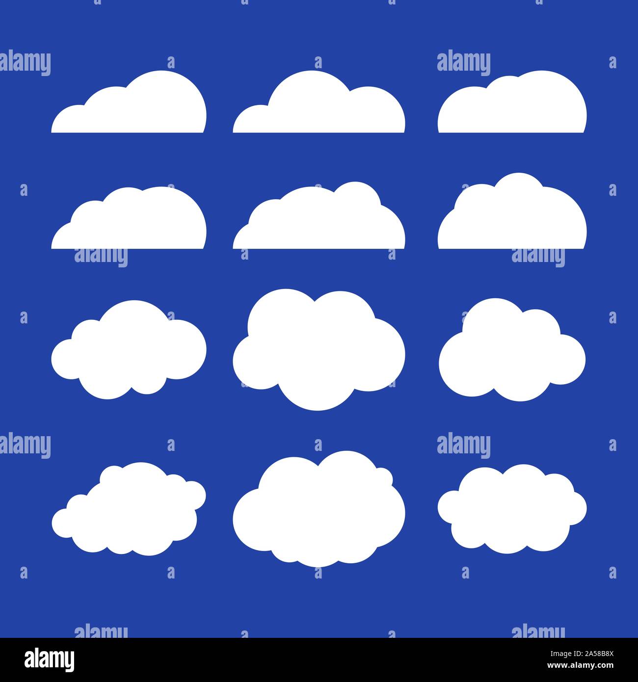 Flat Vector illustration of clouds. Set of blue sky background. Flat design cloud collection ...