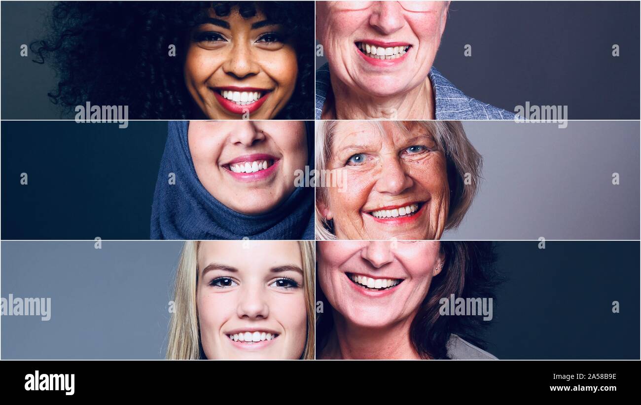 Group of six beautiful Multiracial power women together Stock Photo - Alamy