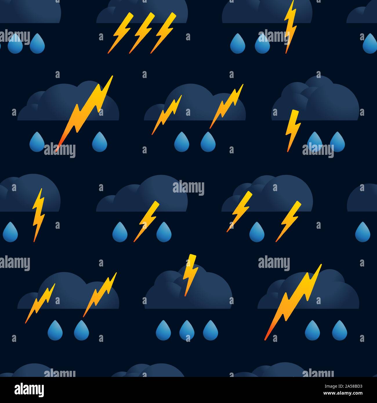 Lightning cloud rain seamless pattern vector. Thunder dark cloud ...