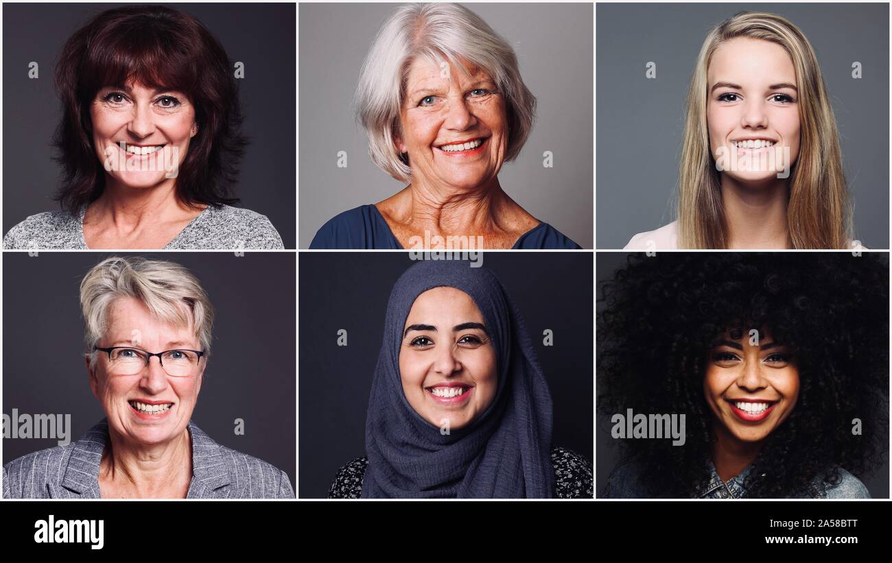 Group of six beautiful Multiracial power women together Stock Photo - Alamy