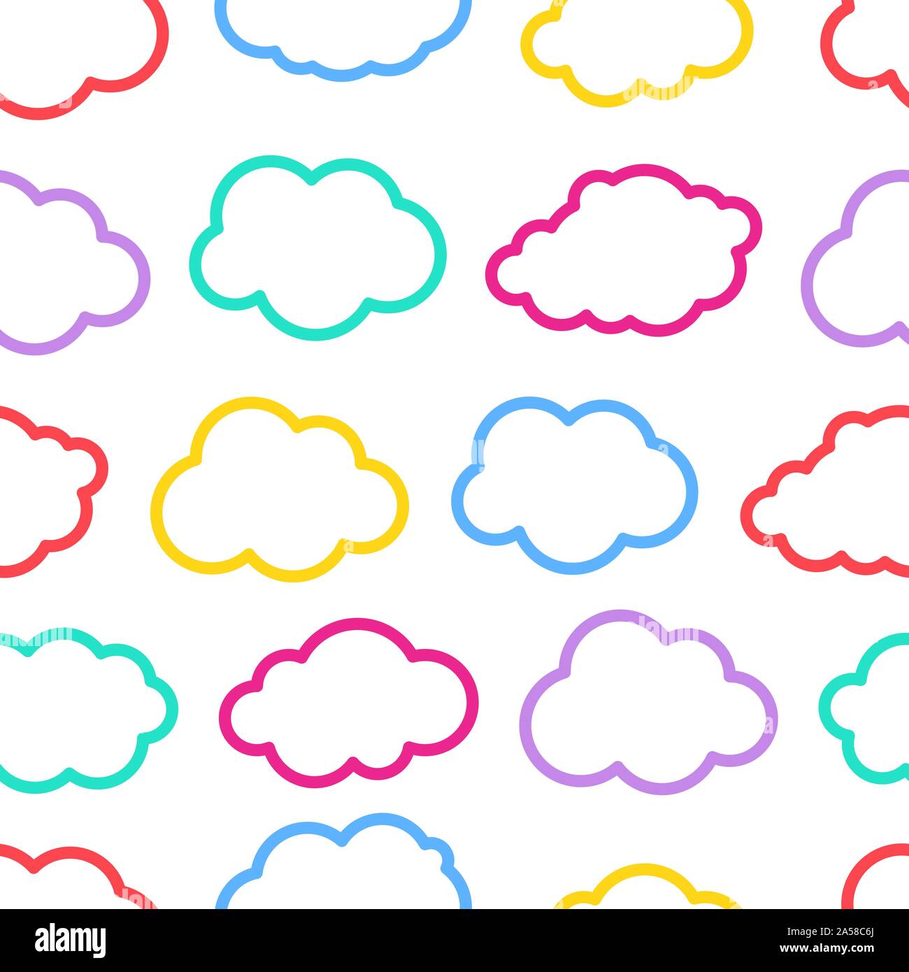 Seamless colorful vector outline cloud seamless pattern. vintage ...