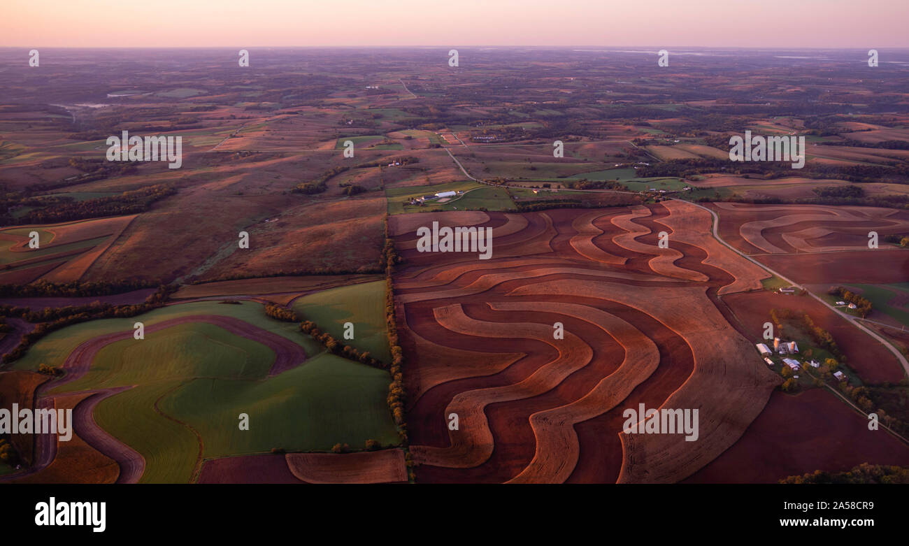 Aerial photograph of sunrise over rural Dane County, Wisconsin Stock ...