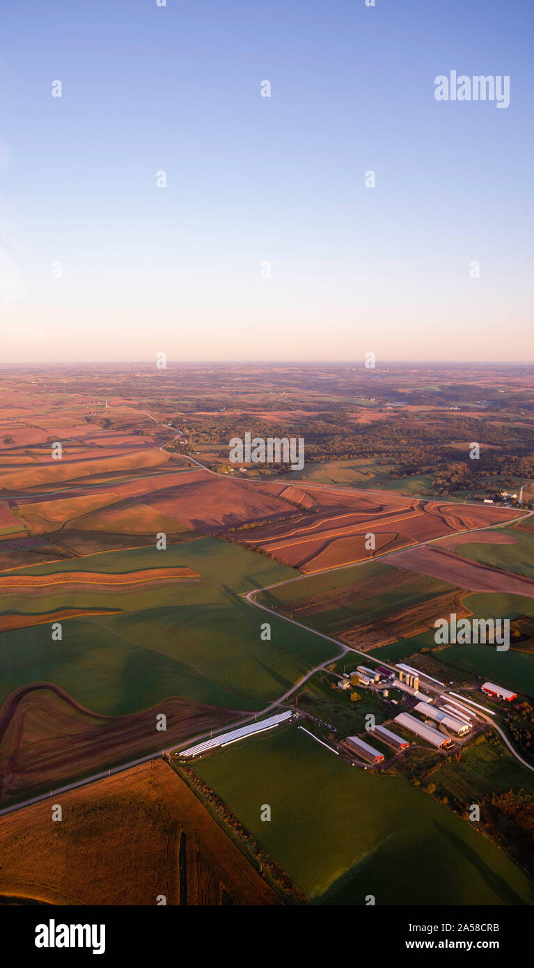 Aerial photograph of sunrise over rural Dane County, Wisconsin Stock ...