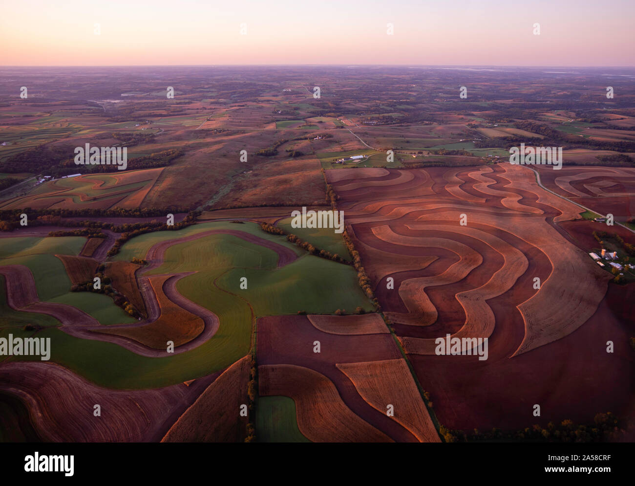 Aerial photograph of sunrise over rural southwest Wisconsin Stock Photo ...