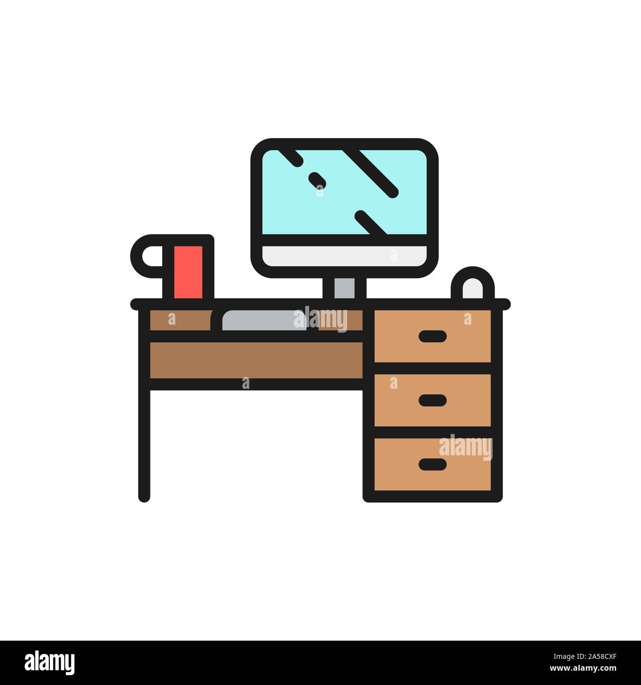 Computer table icon linear Cut Out Stock Images & Pictures - Alamy