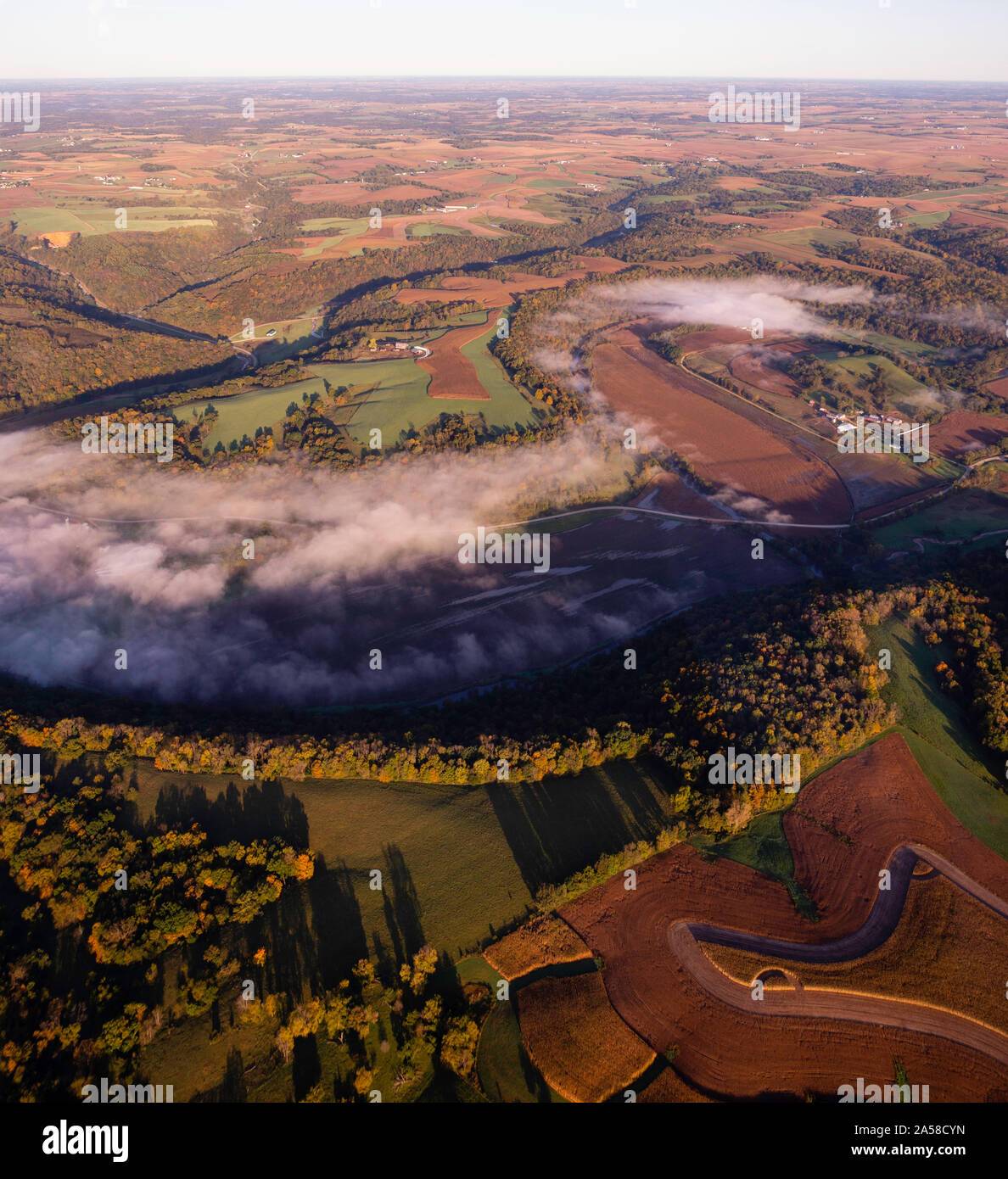 Aerial photograph of sunrise over rural southwest Wisconsin Stock Photo ...