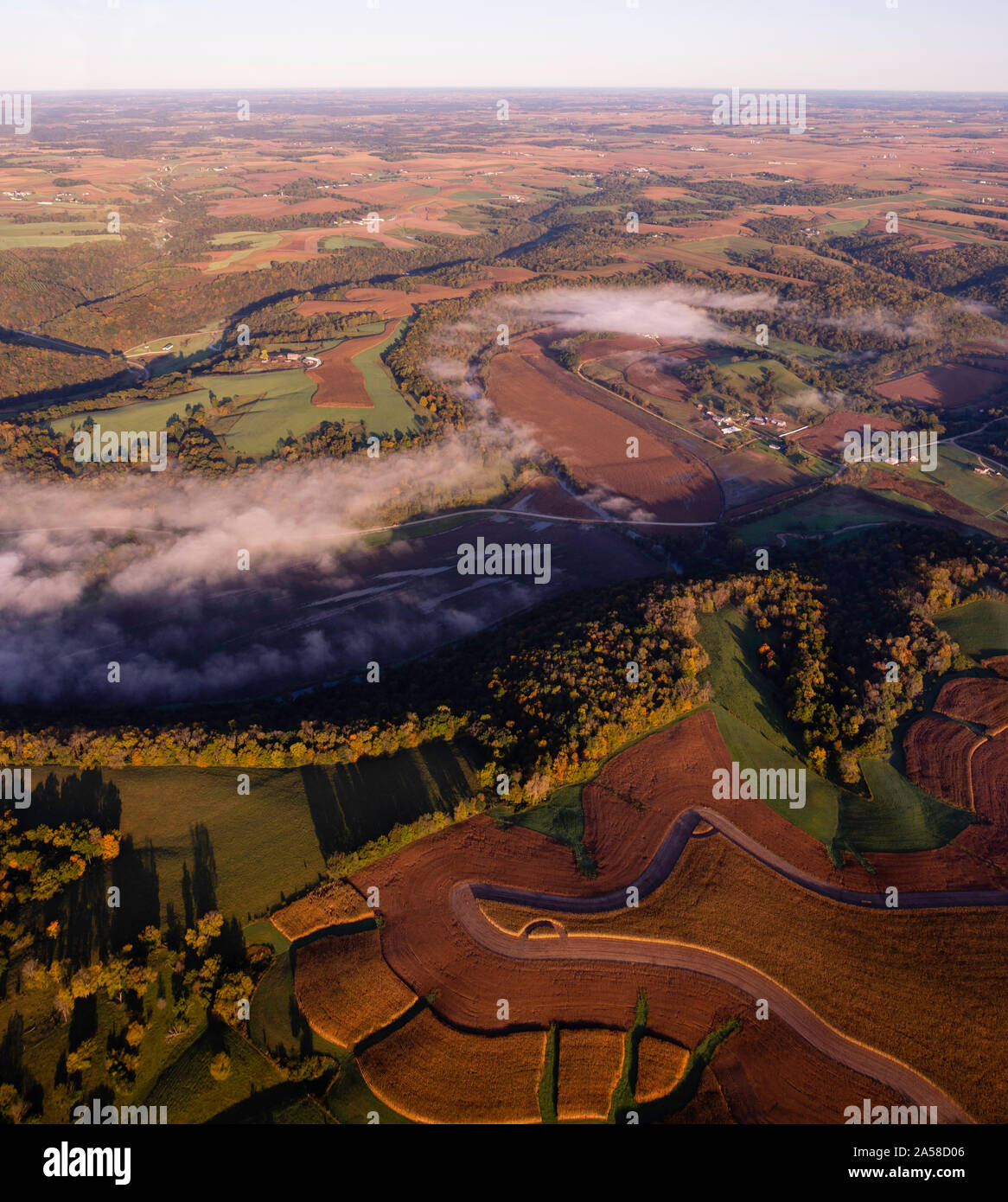 Aerial photograph of sunrise over rural southwest Wisconsin Stock Photo ...