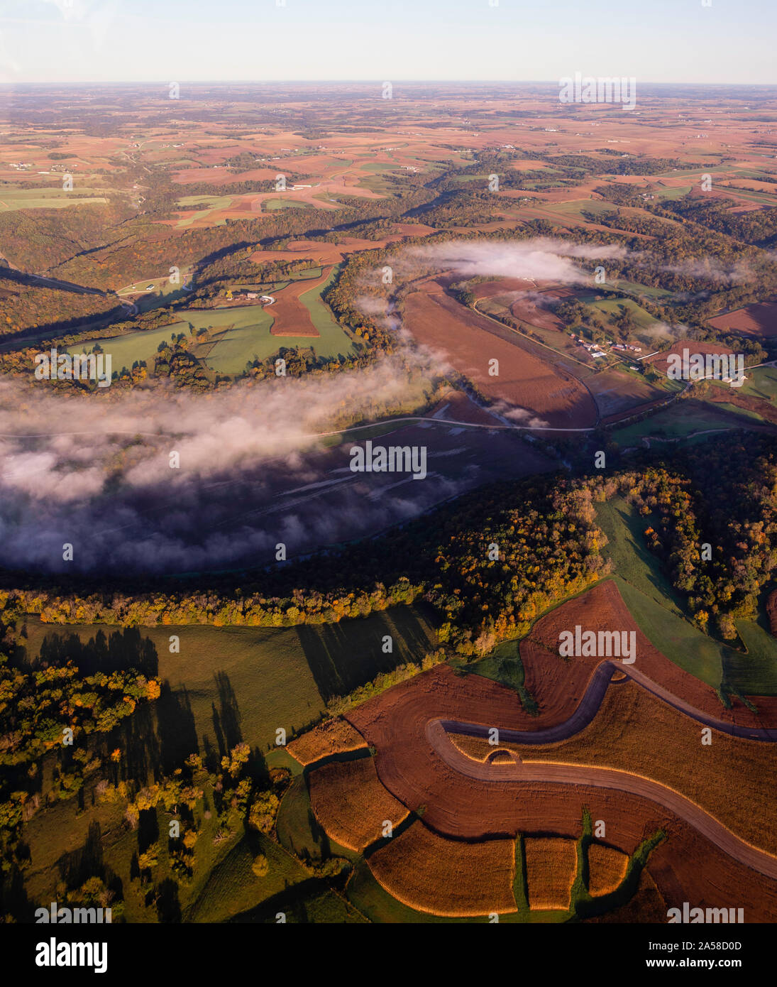 Aerial photograph of sunrise over rural southwest Wisconsin Stock Photo ...