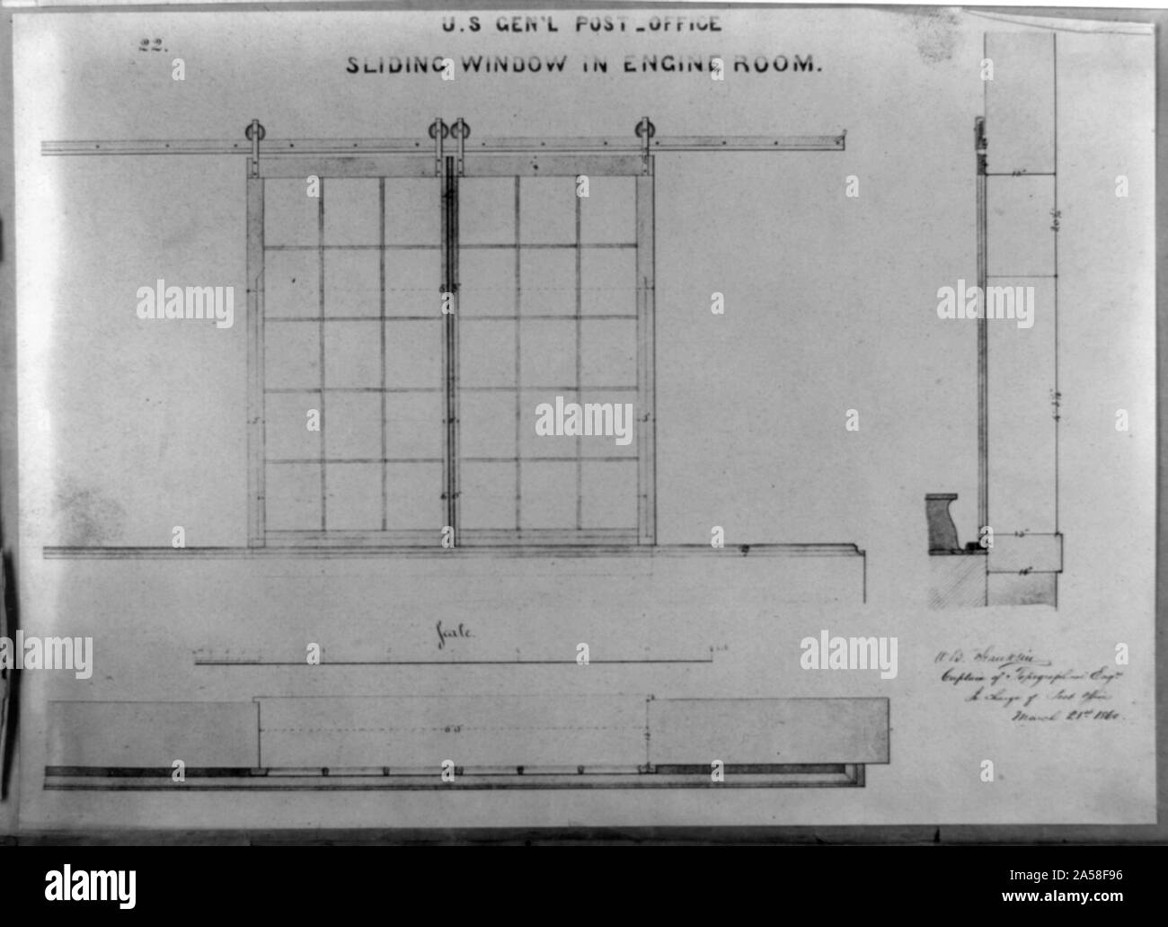 U.S. Gen'l Post Office, sliding window in Engine Room Stock Photo - Alamy