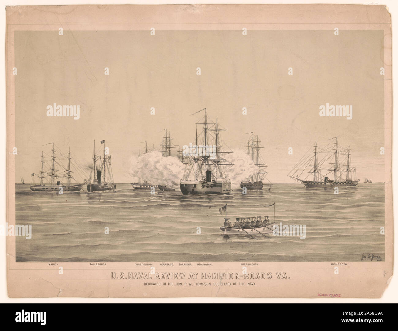 U.S. Naval review at Hampton-Roads VA on 10 November 1880. Lithograph ...