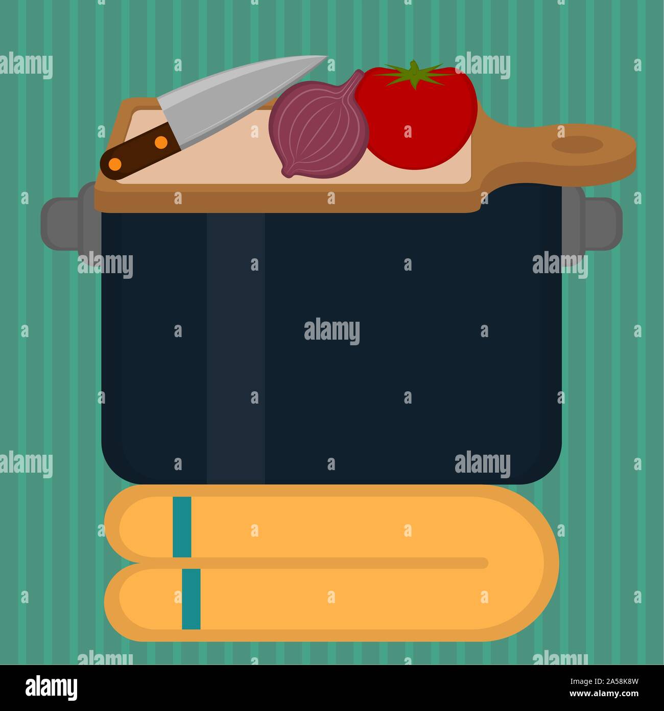 Vegetables soup preparation. Food preparation - Vector illustration ...