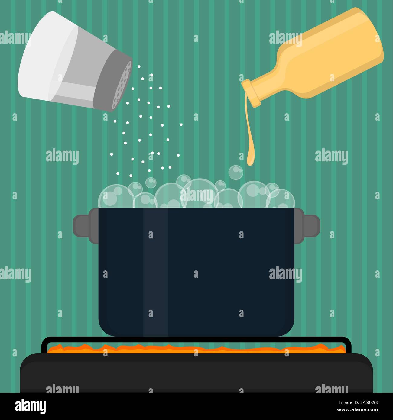 Vegetables soup preparation. Food preparation - Vector illustration ...