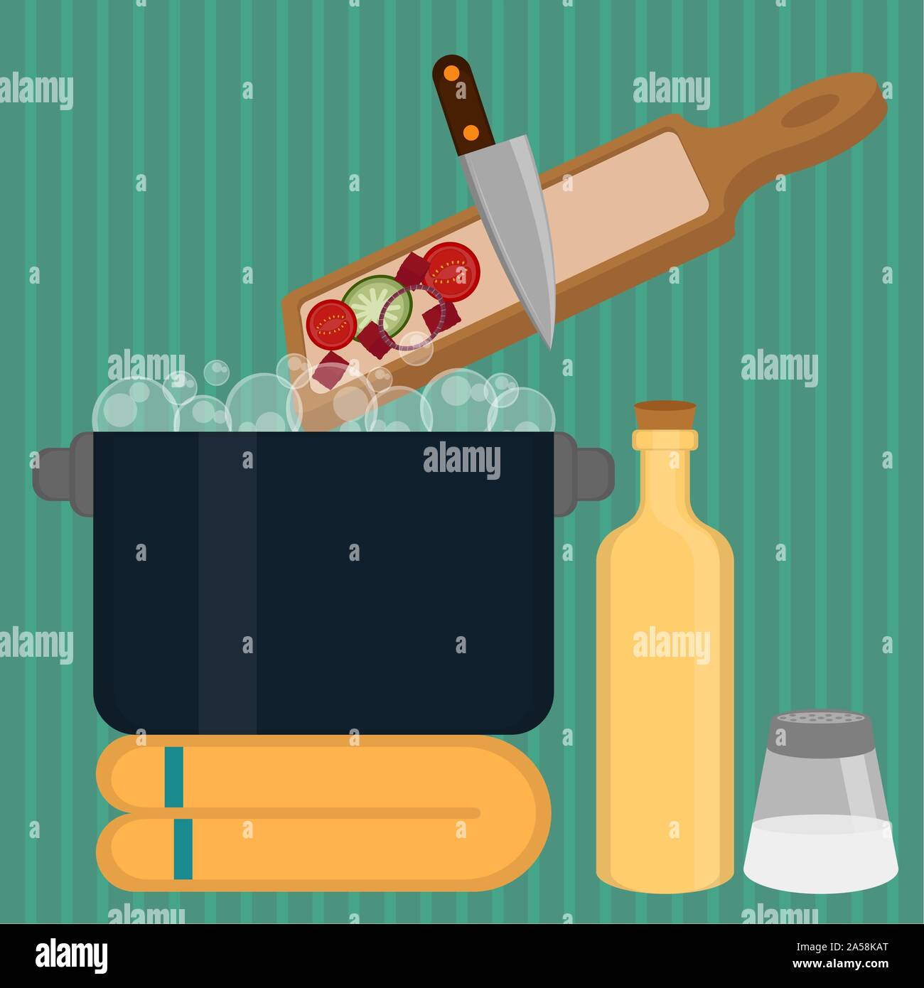 Vegetables soup preparation. Food preparation - Vector illustration ...