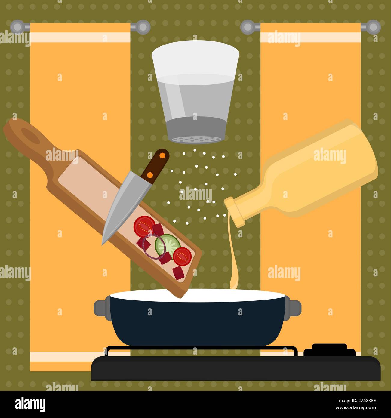 Vegetables soup preparation. Food preparation - Vector illustration ...