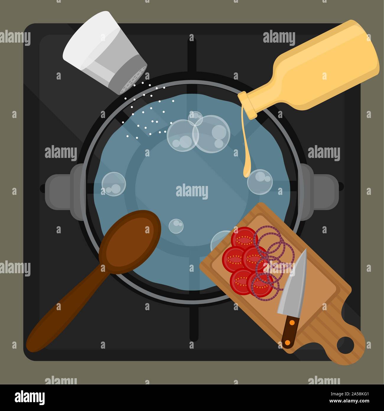 Vegetables soup preparation. Food preparation - Vector illustration ...
