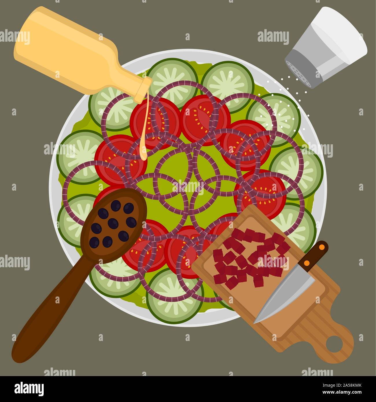 Vegetables cut in a bow. Food preparation - Vector illustration Stock ...