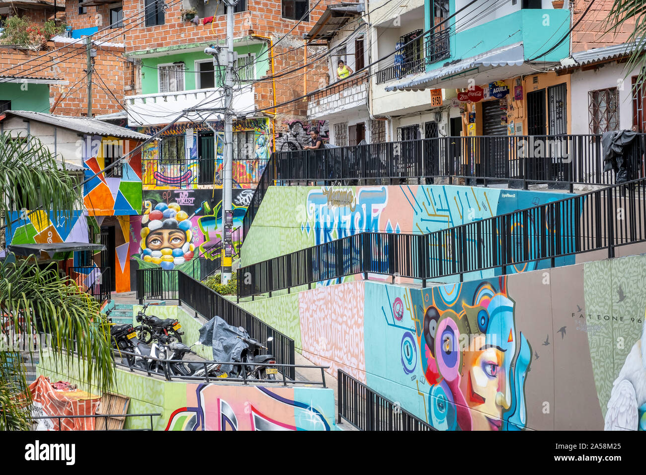 Street art, mural, graffiti, Comuna 13, Medellín, Colombia Stock Photo ...