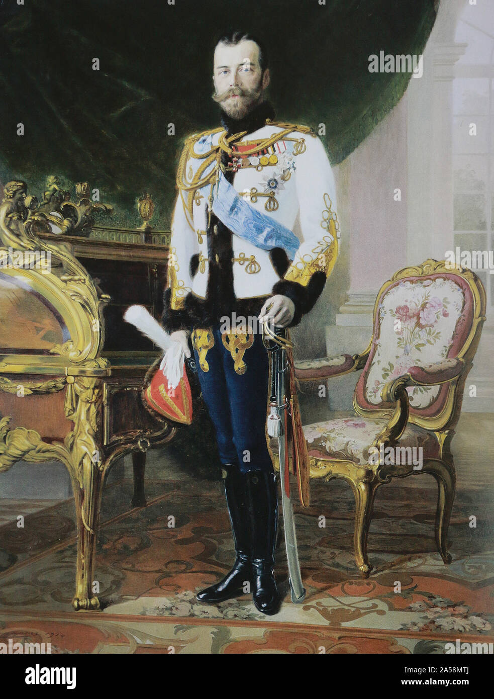 Portrait of His Majesty Emperor Nicholas II. Painting by E.K. Liebkart ...