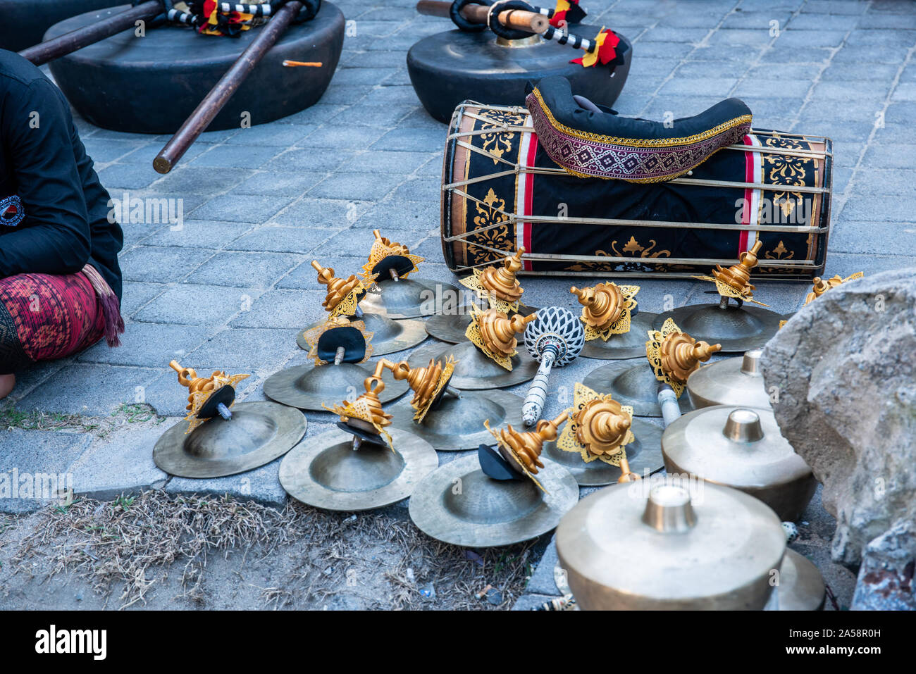 Traditional Balinese musical instruments at the cremation ceremonytiled ...
