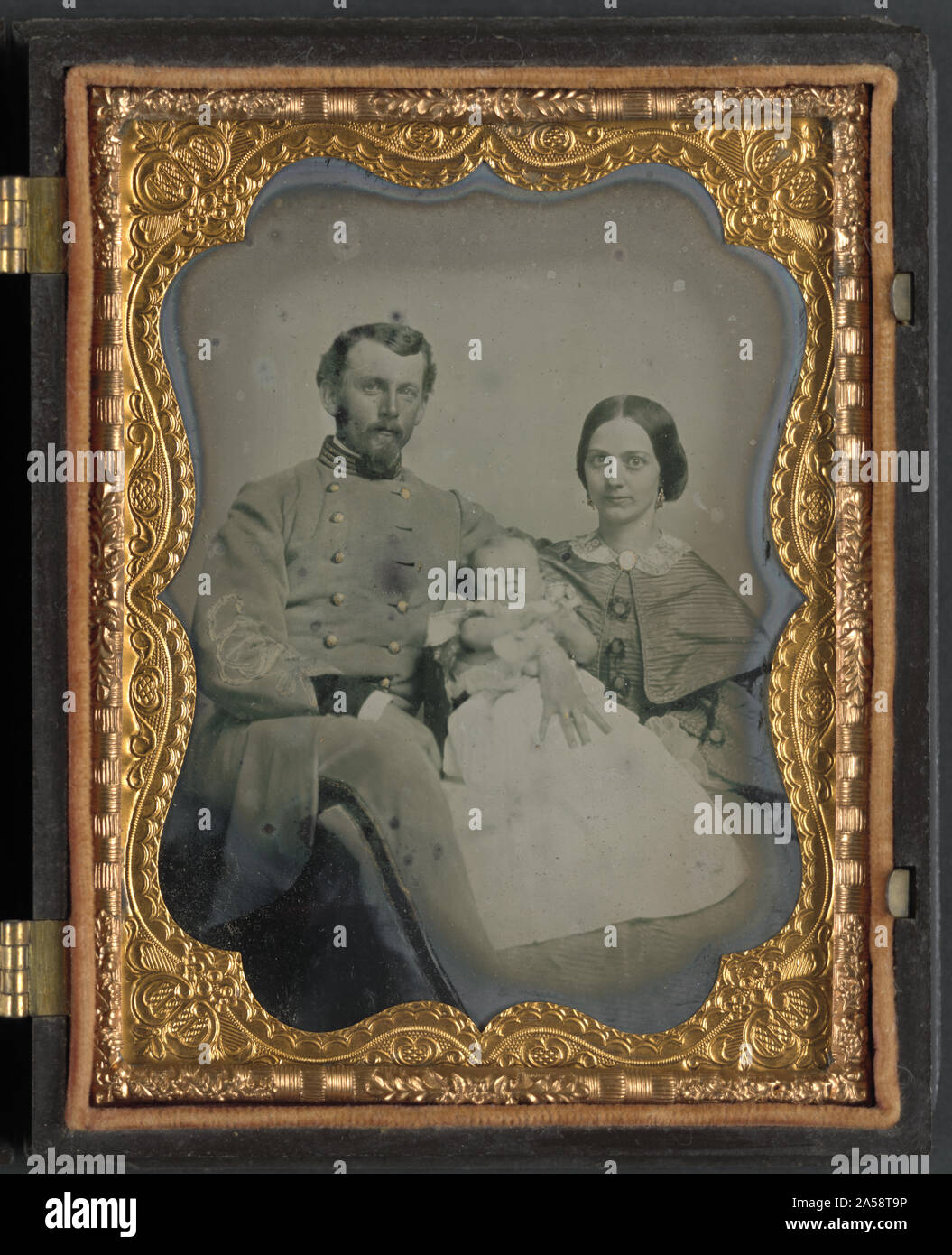Unidentified officer in Confederate uniform with wife and baby Stock ...