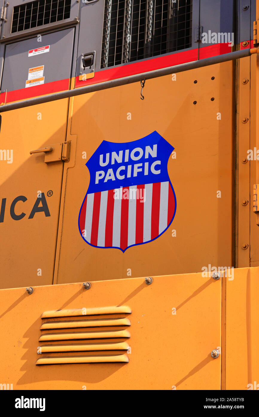 Close up of the Union Pacific Railroad badge on the side of a GW6000CW ...