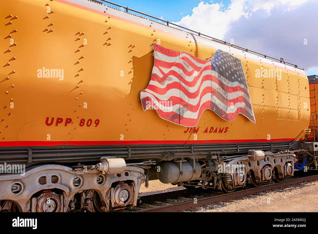 Bright yellow carriages of the Pacific Union Railroad dedicated to Jim ...