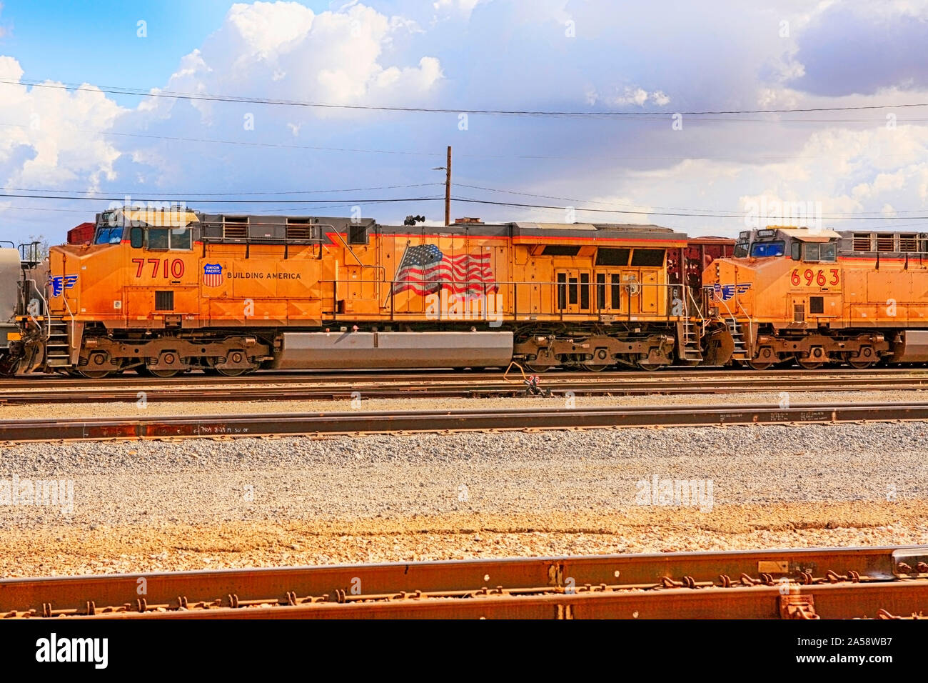 Union Pacific 7710 GE AC6000CW bright yellow locomotives in the Tucson ...