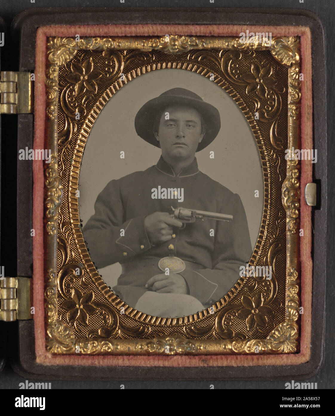 Unidentified soldier in Union enlistedman's uniform and U.S. beltplate ...