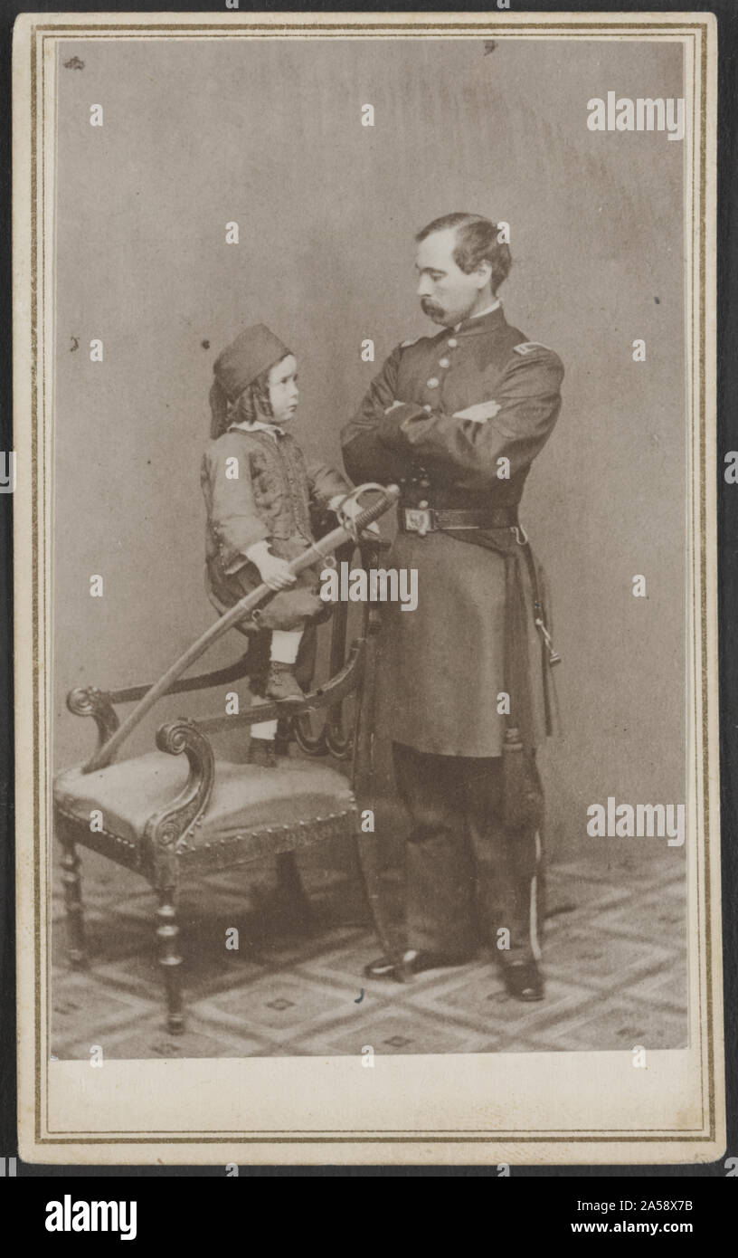 Unidentified soldier in Union first lieutenant's uniform and child in ...