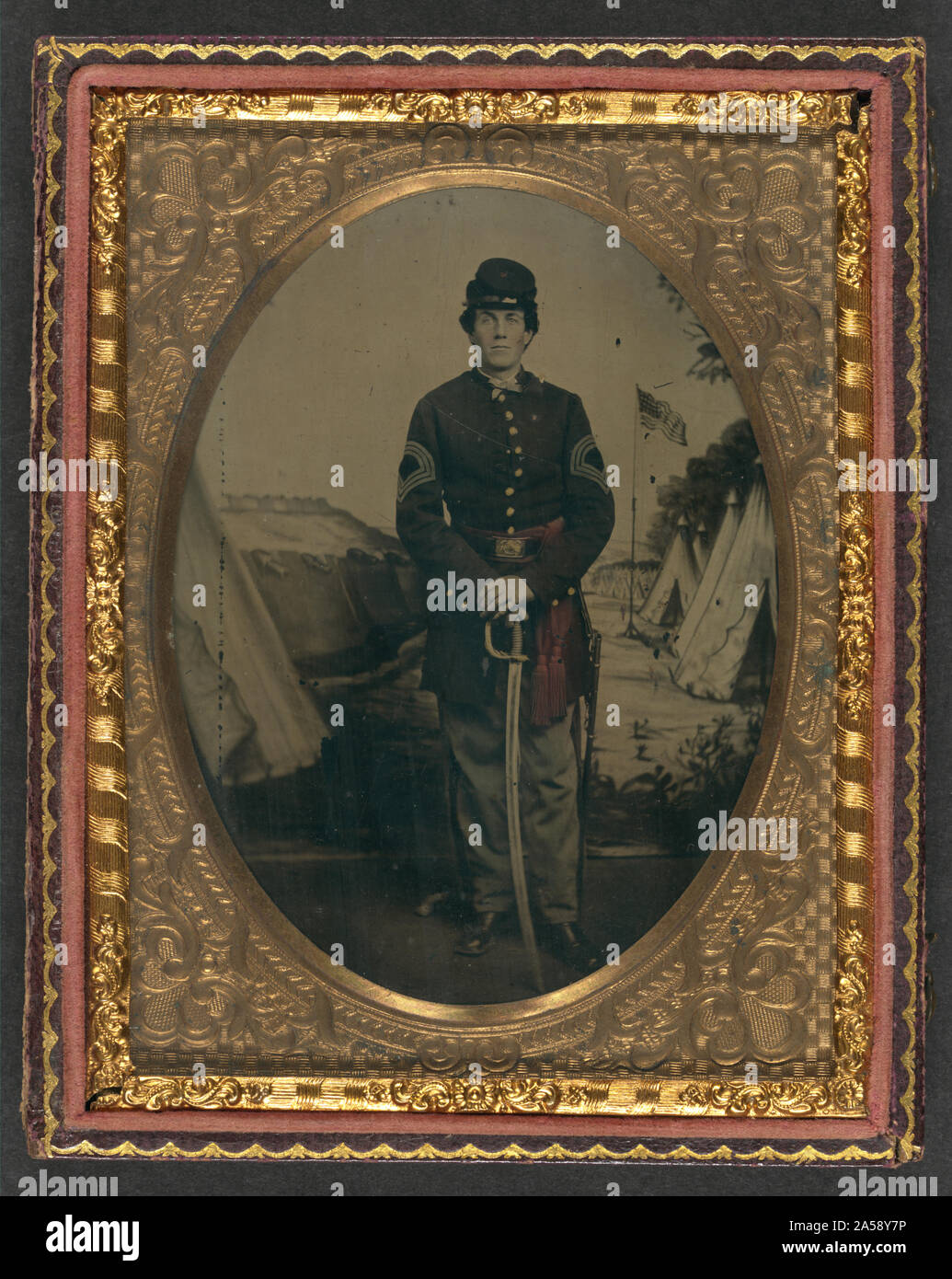 Unidentified soldier in Union sergeant-major's uniform with sash ...