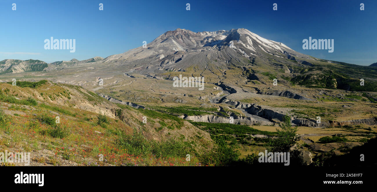 Panorama View Of The Barren Landscape Of Volcano Mount St. Helens ...