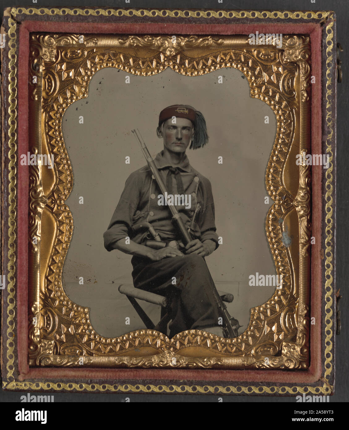 Unidentified soldier in Union uniform and fez with Model 1855 rifle ...