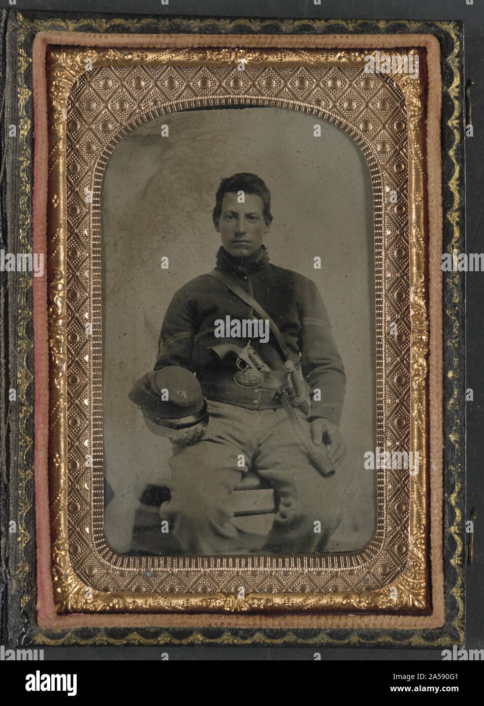 Unidentified soldier in Union uniform with Company F hat and upside ...