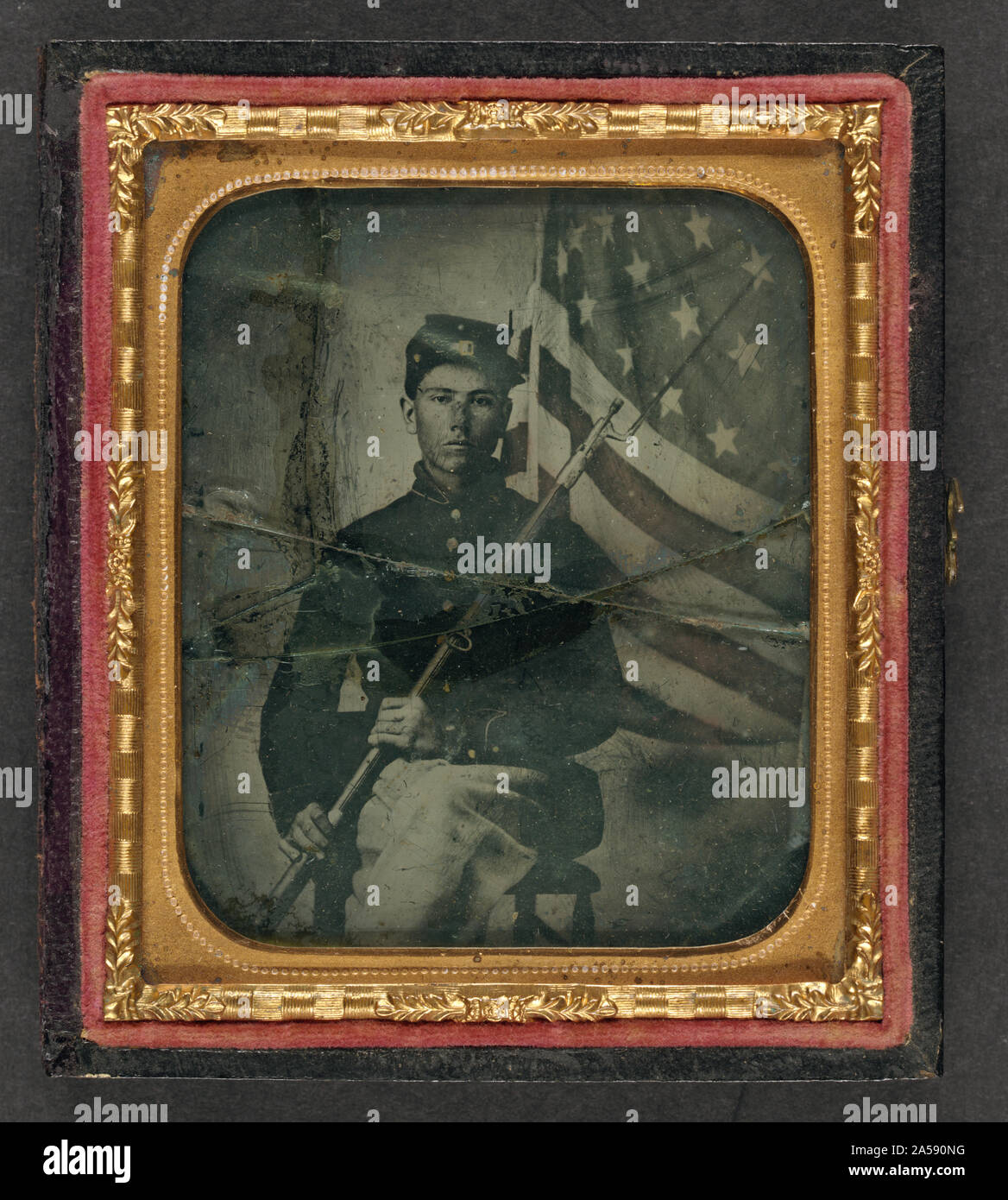 Unidentified soldier in Union uniform with bayoneted musket in front of ...