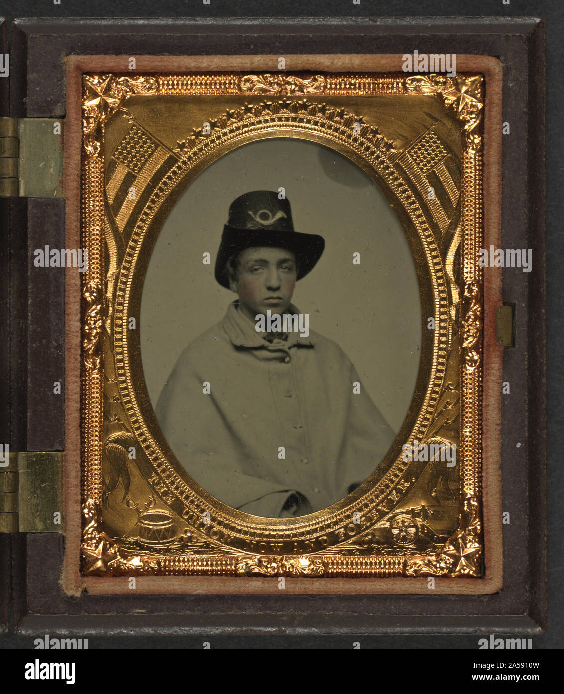 Unidentified soldier in Union uniform with greatcoat and Hardee hat ...