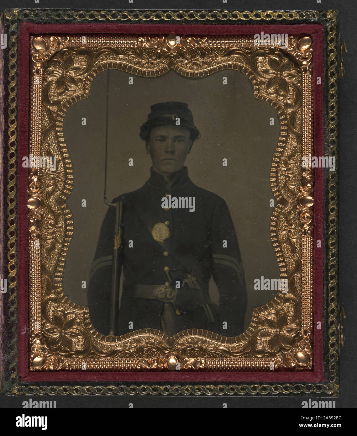 Unidentified young soldier in Union corporal's uniform with bayoneted ...