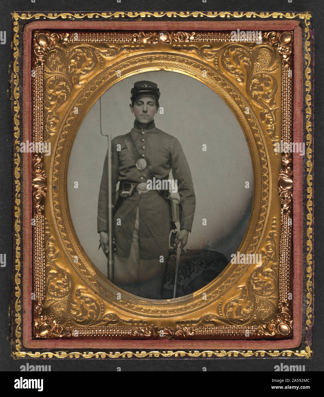 Unidentified young soldier in Union uniform and cap and cartridge box ...