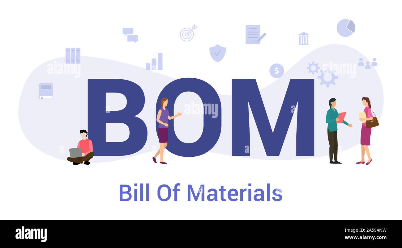 bom bill of materials concept with big word or text and team people ...