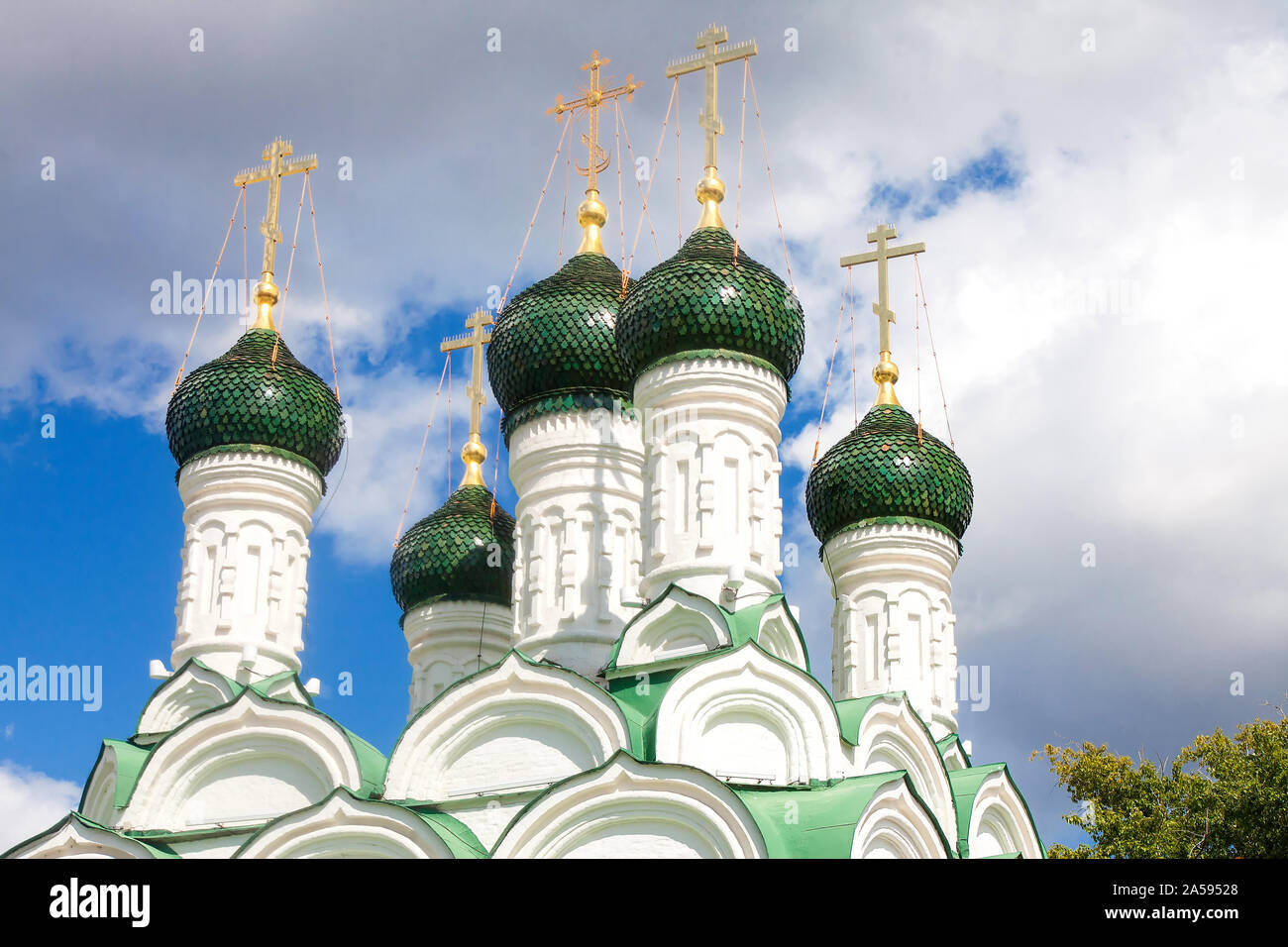 Ancient Russian Orthodox Churches. The green-painted domes of the ...