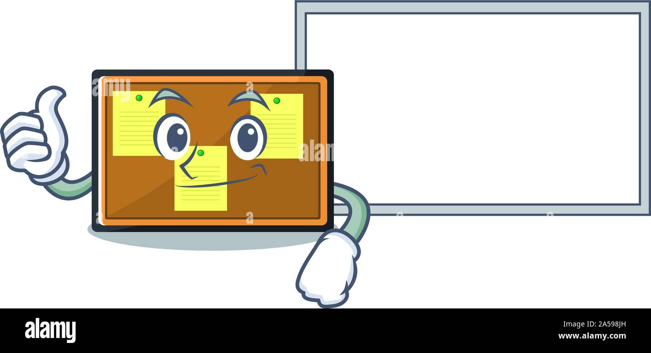 Thumbs up with board bulletin board with the cartoon shape Stock Vector ...