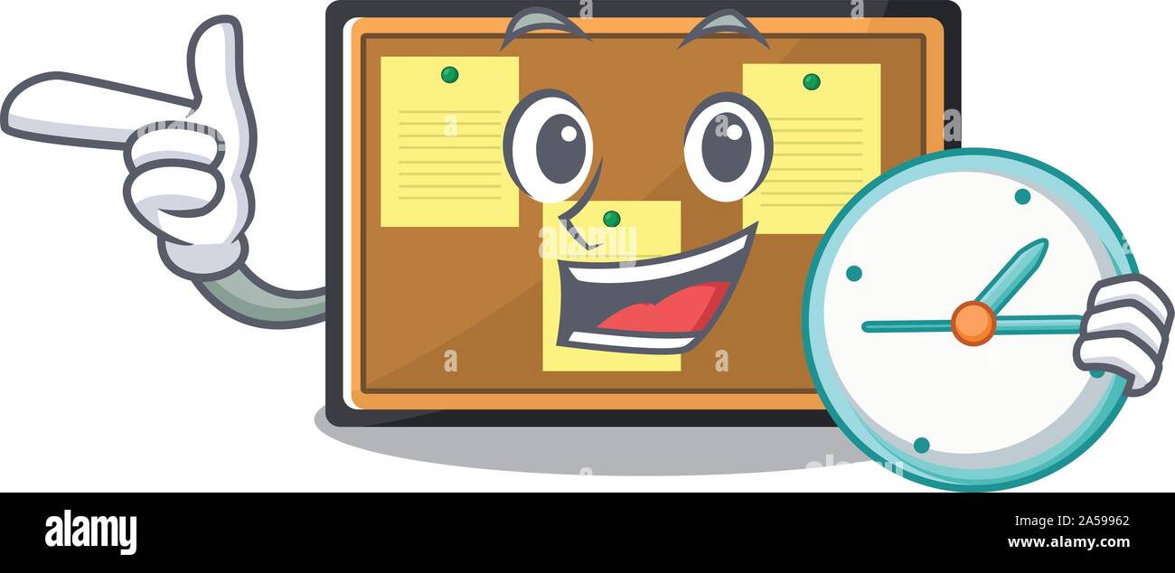 With clock bulletin board stuck to wall character Stock Vector Image ...