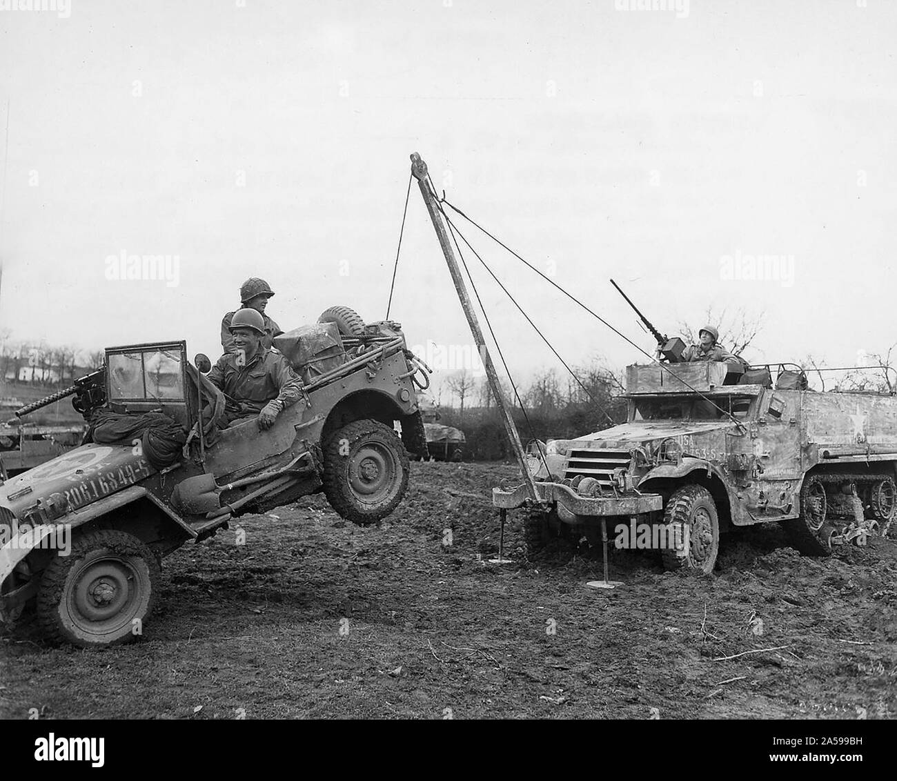 A half-track with a special lifting apparatus which converts it into a ...