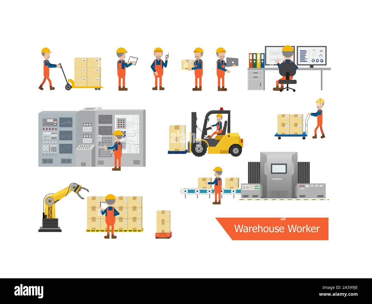 Set of warehouse worker character vector illustration Stock Vector ...