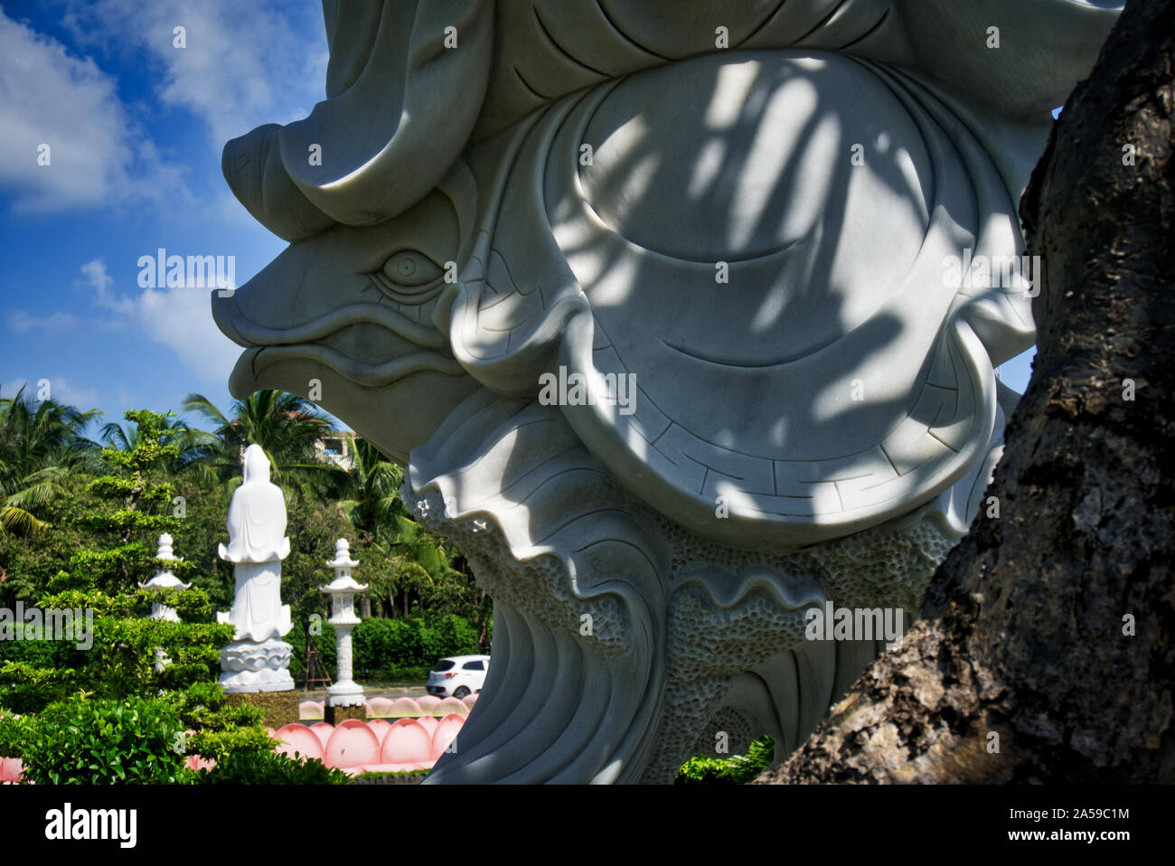 Marble fish in garden. Stone and rock carvings from central Vietnam ...