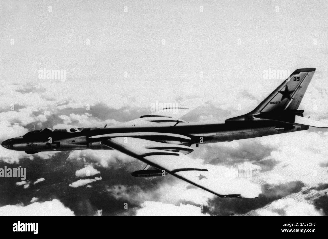 1977 - A left side view of a Soviet Tu-16 Badger bomber aircraft in ...