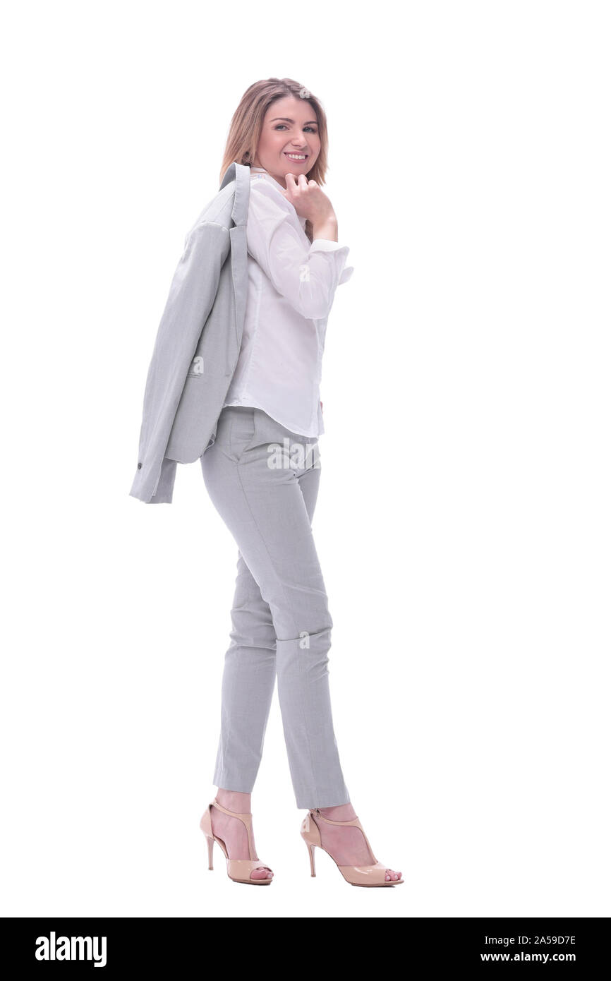 Businesswoman holding jacket over shoulder hi-res stock photography and ...