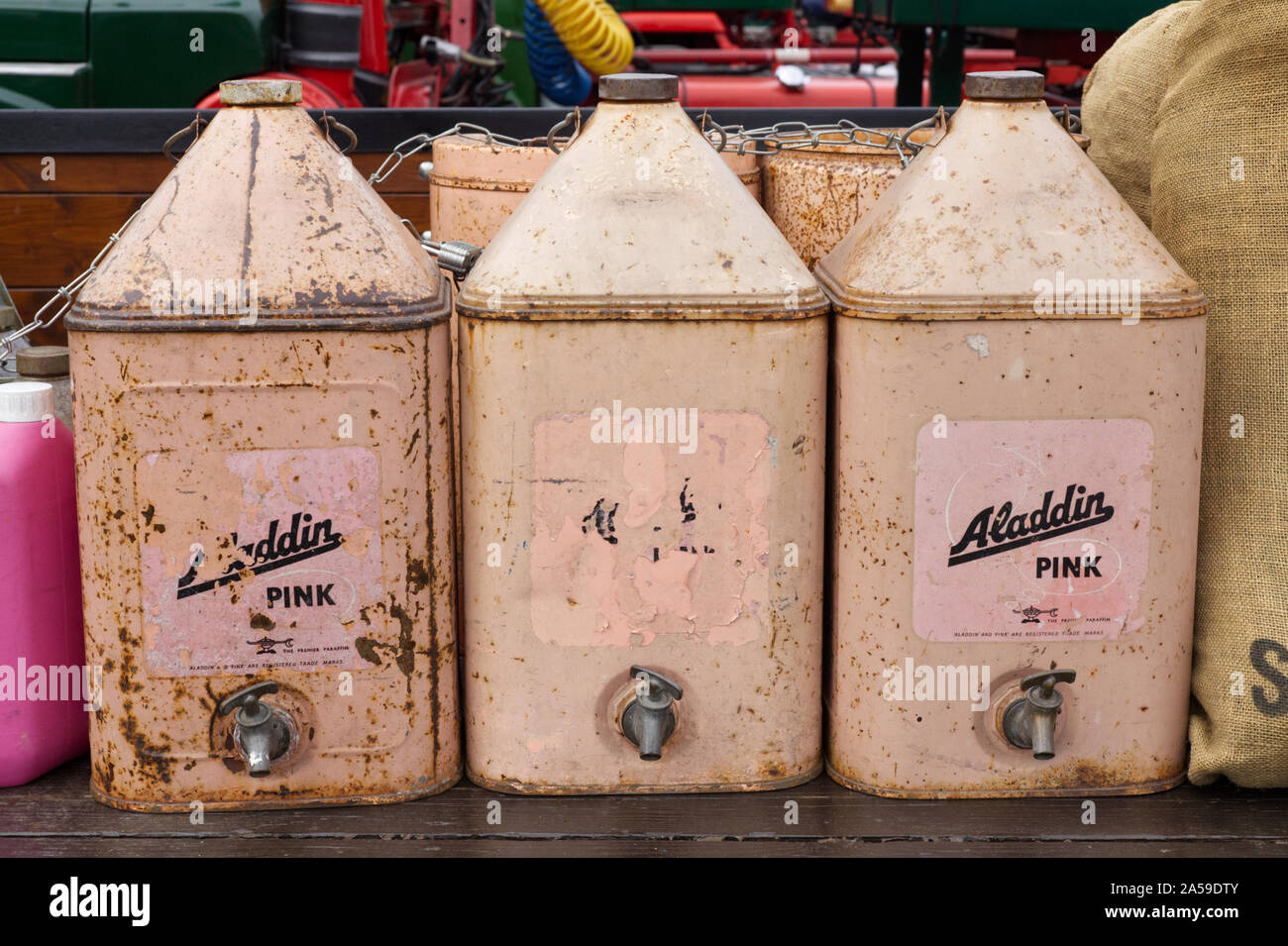 Vintage Pink Aladdin Paraffin Drum with original brass taps Stock Photo ...